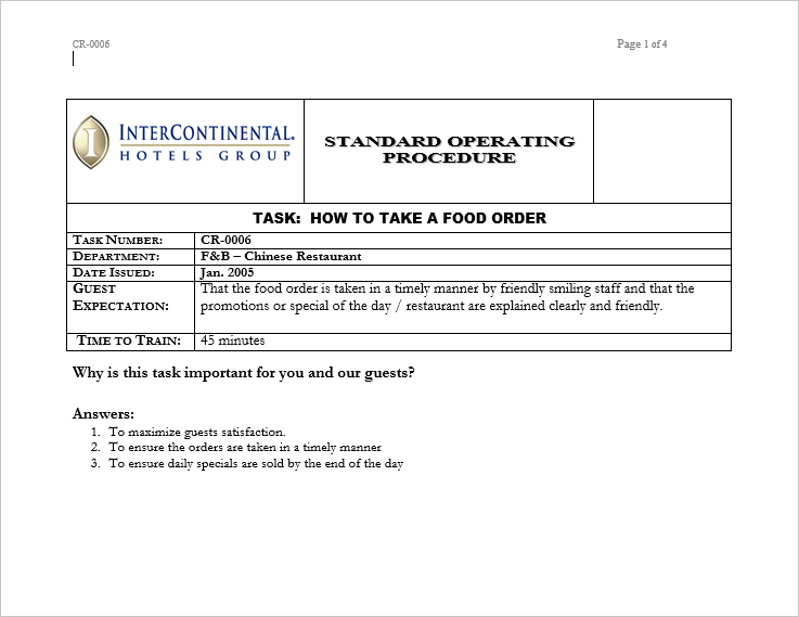 Tài liệu hay: [SOP] Intercontinental Group - Chinese Restaurant - How ...