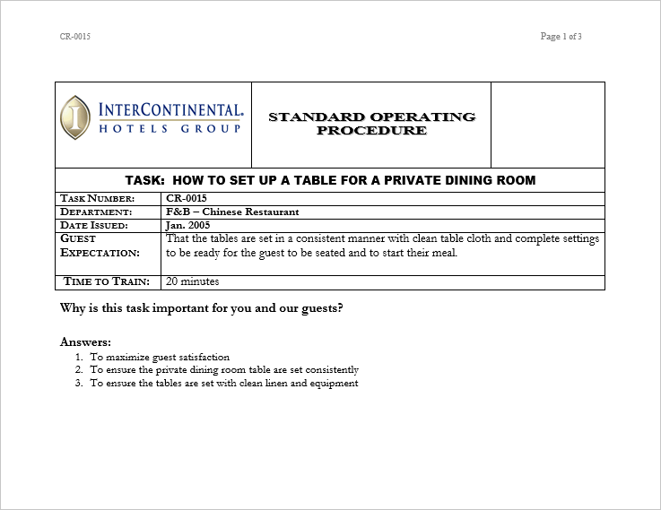 Tài liệu hay: [SOP] Intercontinental Group - How to set up a table for ...