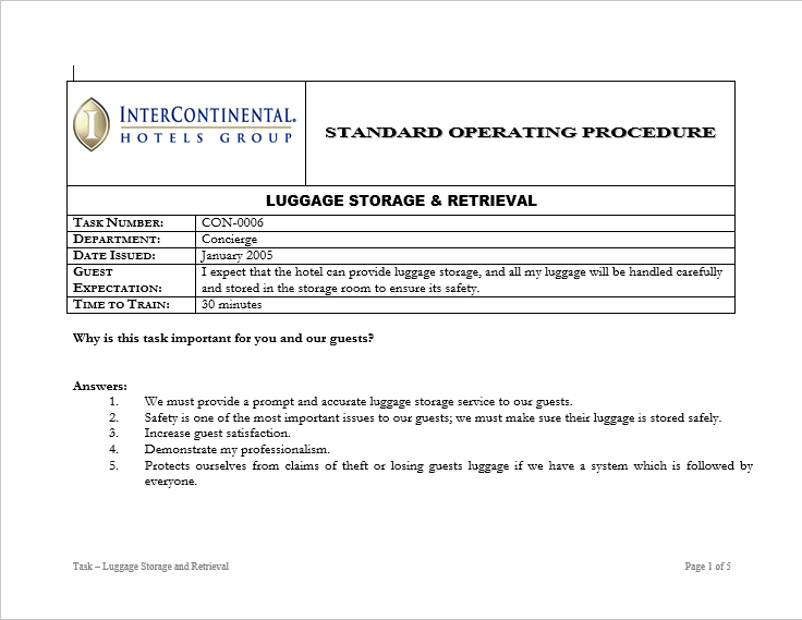Tài liệu hay: [SOP] Intercontinental Group - Concierge - Luggage ...