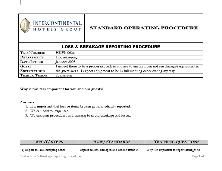 Tài liệu hay: [SOP] Intercontinental Group - Housekeeping Floor - Loss ...