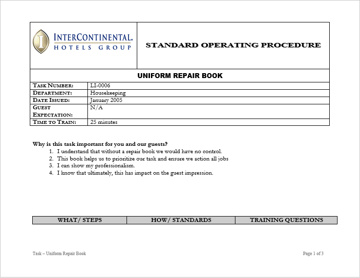 Tài liệu hay: [SOP] Intercontinental Group - Uniforms and Linen ...